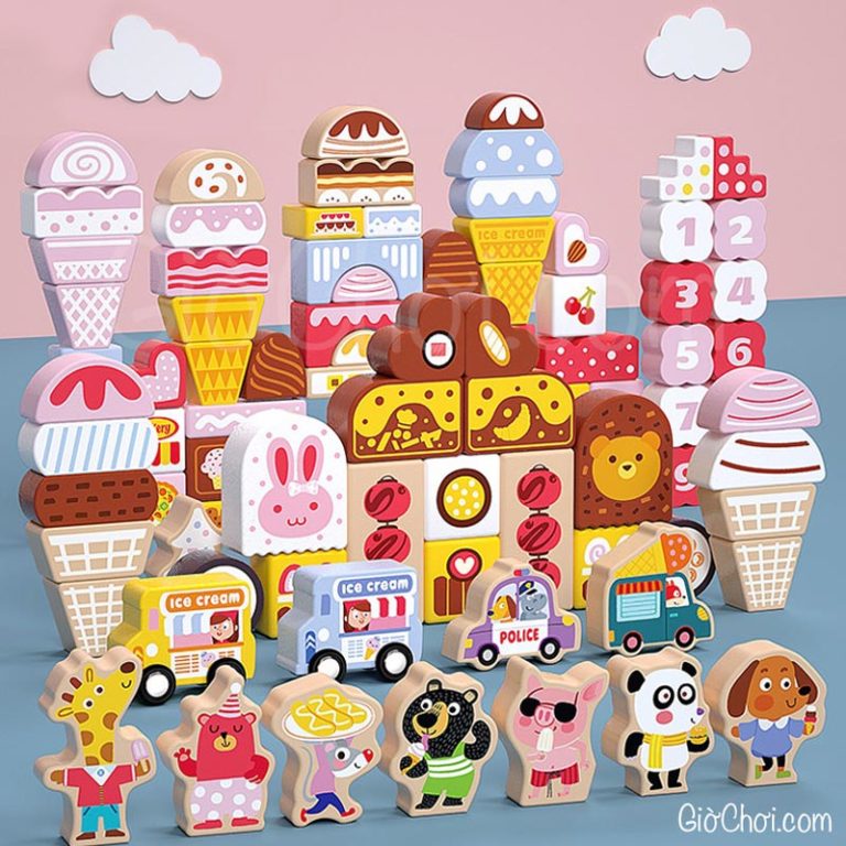 Bộ lắp ráp mô hình thành phố kem building blocks bằng gỗ (116 chi tiết ...